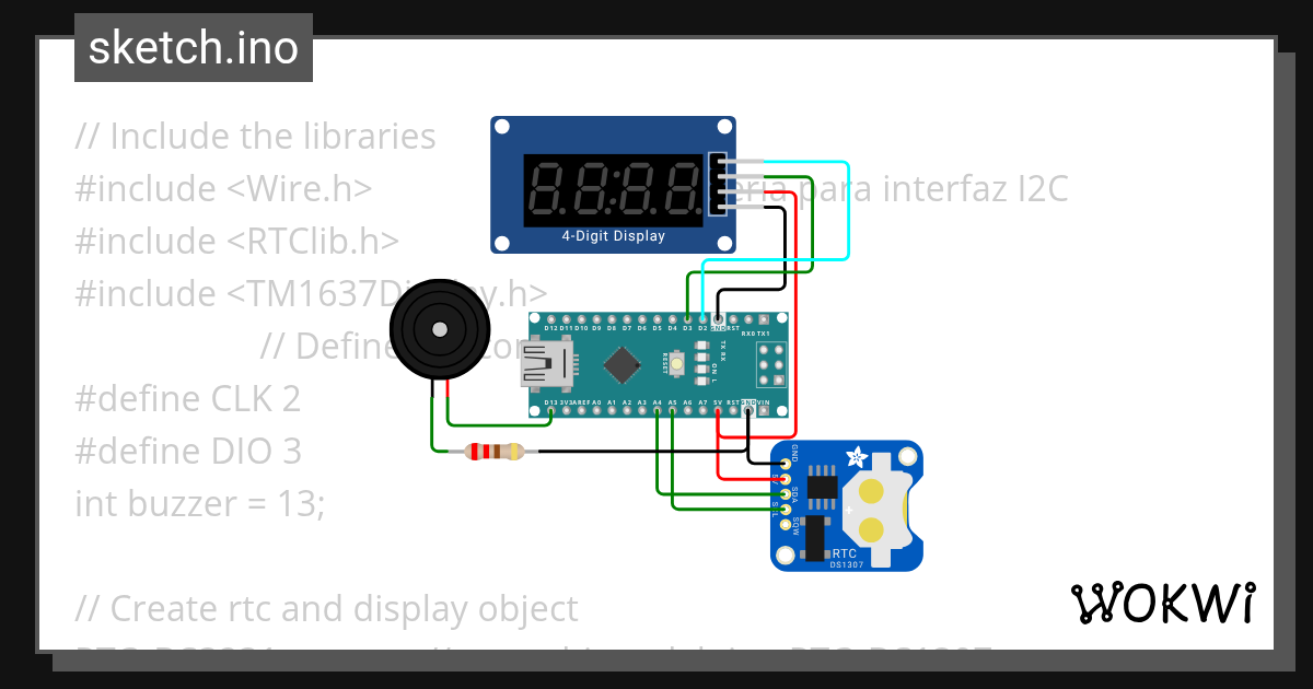 RTC con tm1637 prueba 1 - Wokwi ESP32, STM32, Arduino Simulator