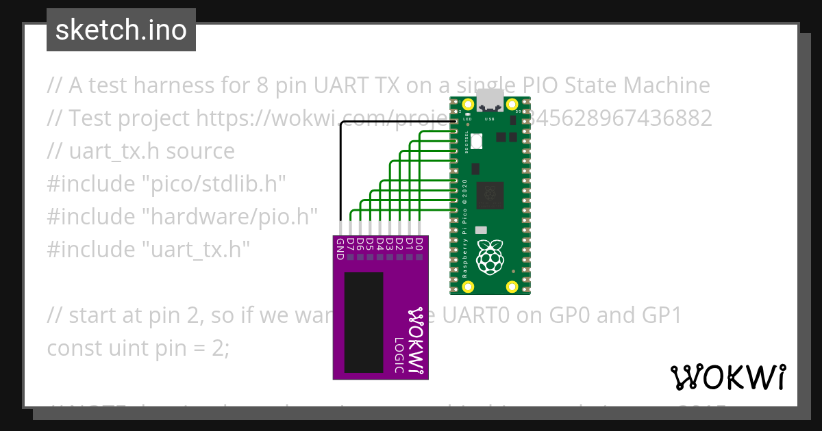 Raspberry Pi Pico PIO 8 UART TX - Wokwi ESP32, STM32, Arduino Simulator