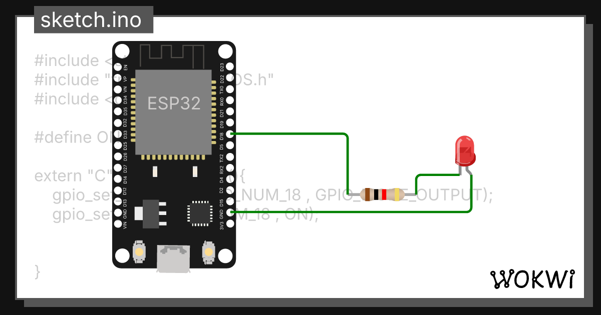 ESP32 LED light - Wokwi ESP32, STM32, Arduino Simulator