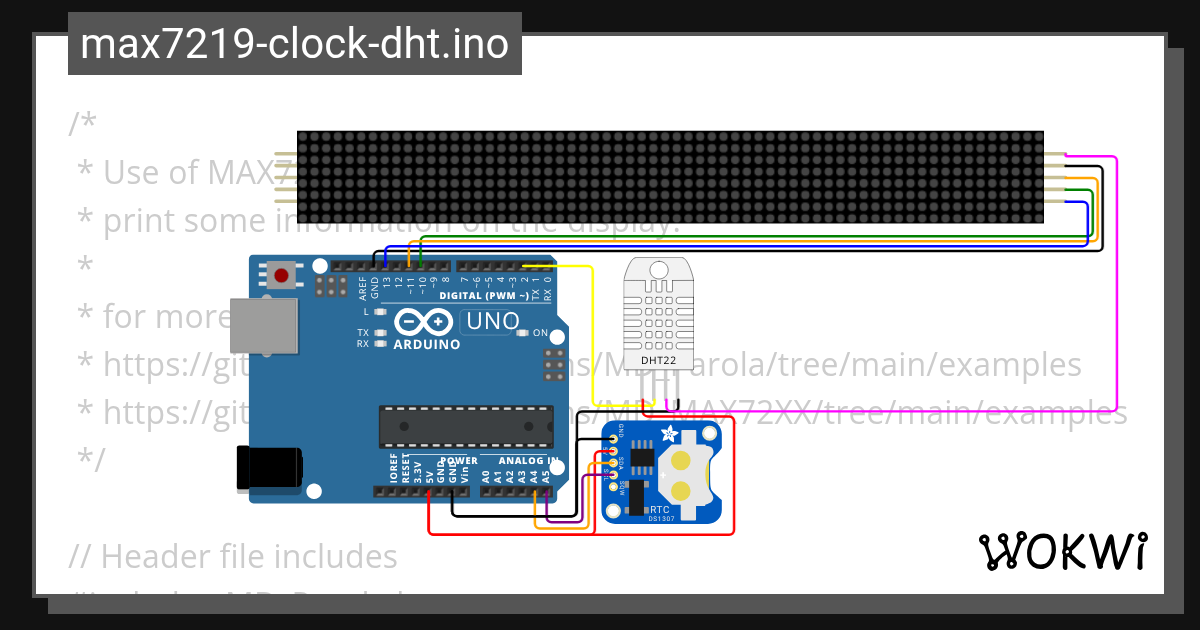 max7219-clock-dht.ino - Wokwi ESP32, STM32, Arduino Simulator