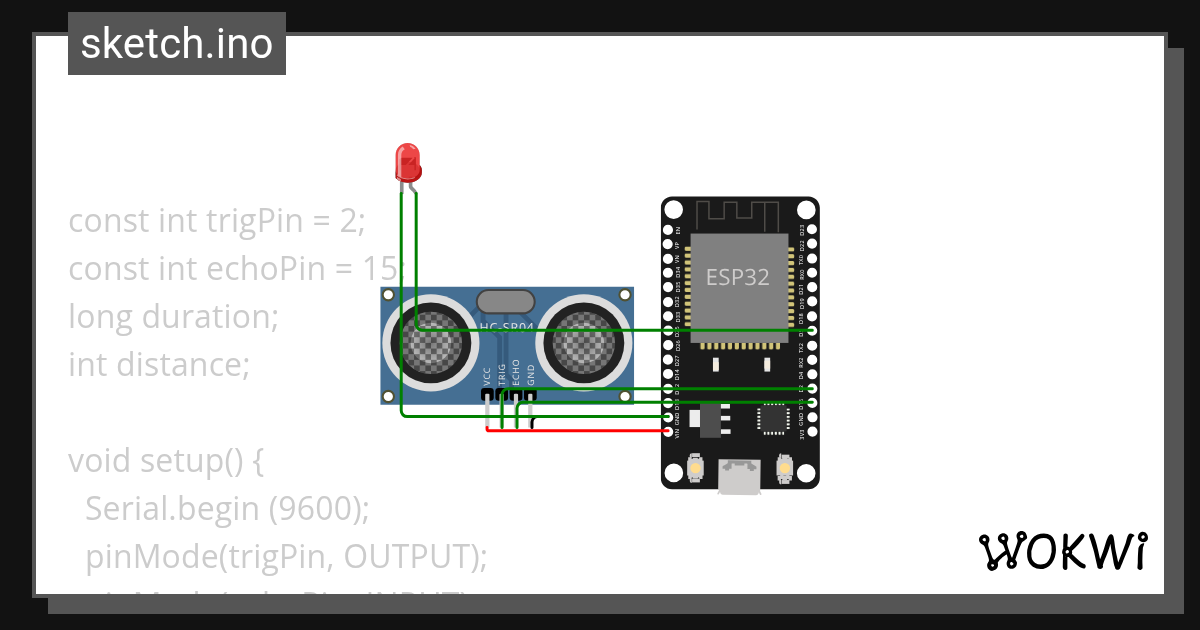 us sensor with led - Wokwi ESP32, STM32, Arduino Simulator