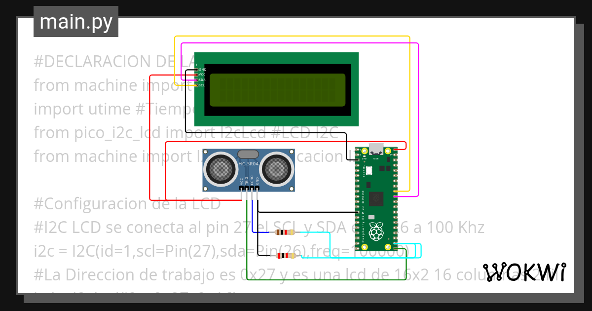 LCD I2C - Ultrasonico - Wokwi ESP32, STM32, Arduino Simulator