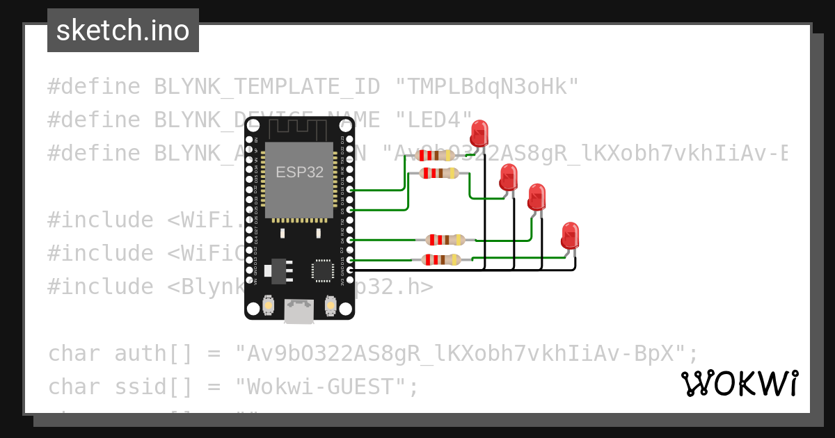4 หลอด Wokwi Esp32 Stm32 Arduino Simulator 
