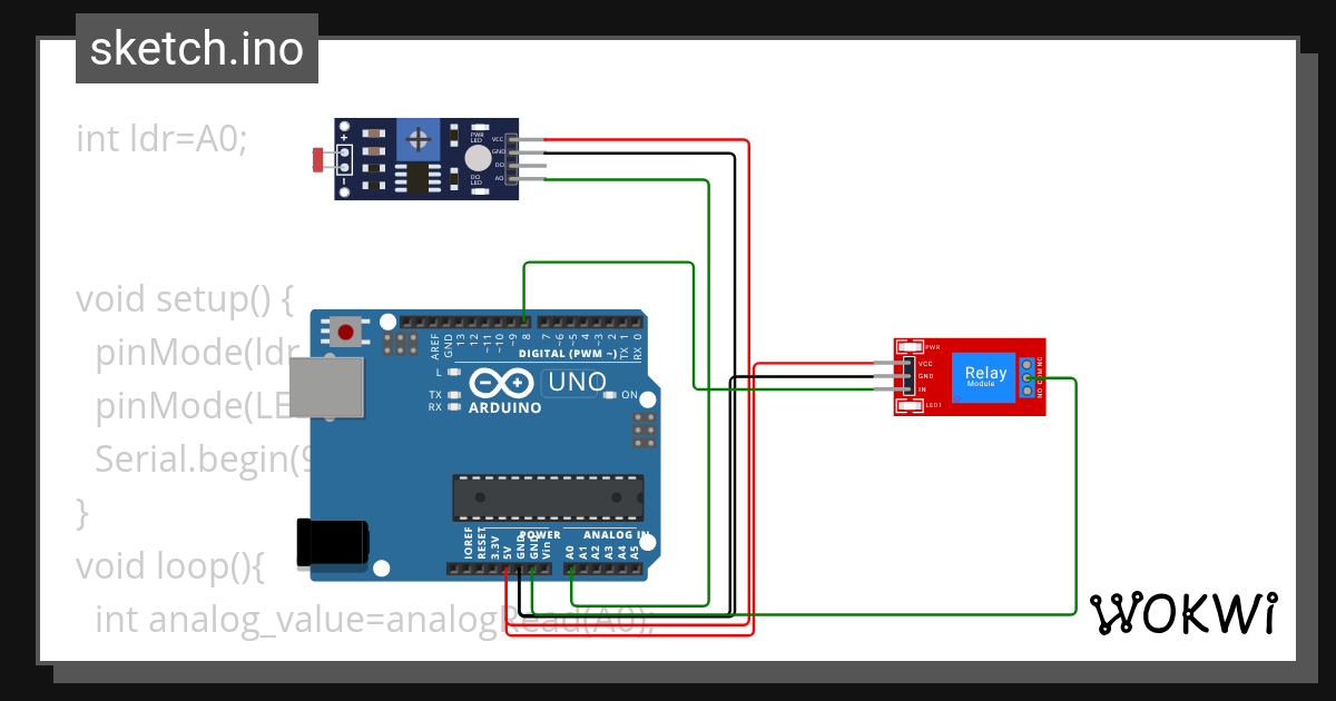 ldr with relay - Wokwi ESP32, STM32, Arduino Simulator