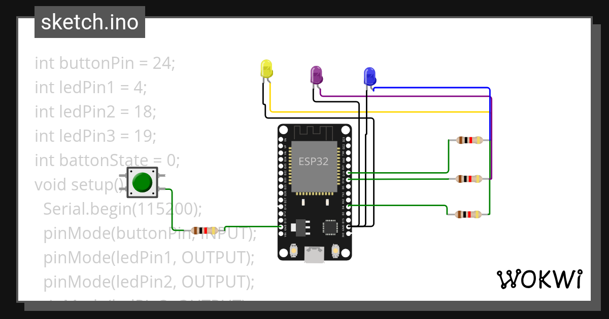 Led การต่อสวิตช์ Wokwi Esp32 Stm32 Arduino Simulator