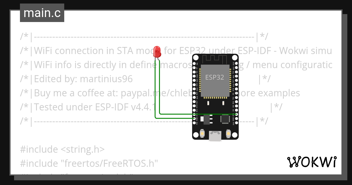ESP-IDF WiFi connection for ESP32 in STA mode copy - Wokwi ESP32, STM32, Arduino Simulator