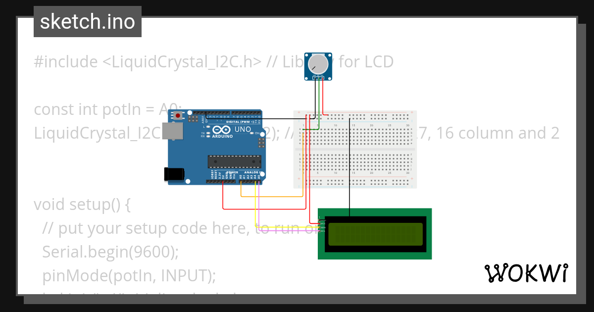 Potentiomenter plus LCD - Wokwi ESP32, STM32, Arduino Simulator