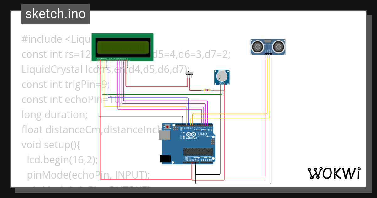 10.4 โปรแกรมคุมโมดูลอัลตราโซนิคเซนเซอร์HC-SR04 - Wokwi ESP32, STM32, Arduino Simulator