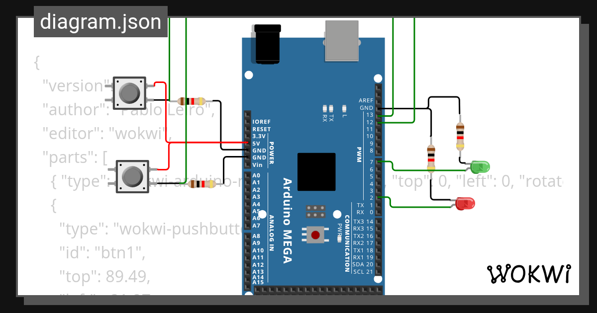 2 botones 2 leds - Wokwi ESP32, STM32, Arduino Simulator