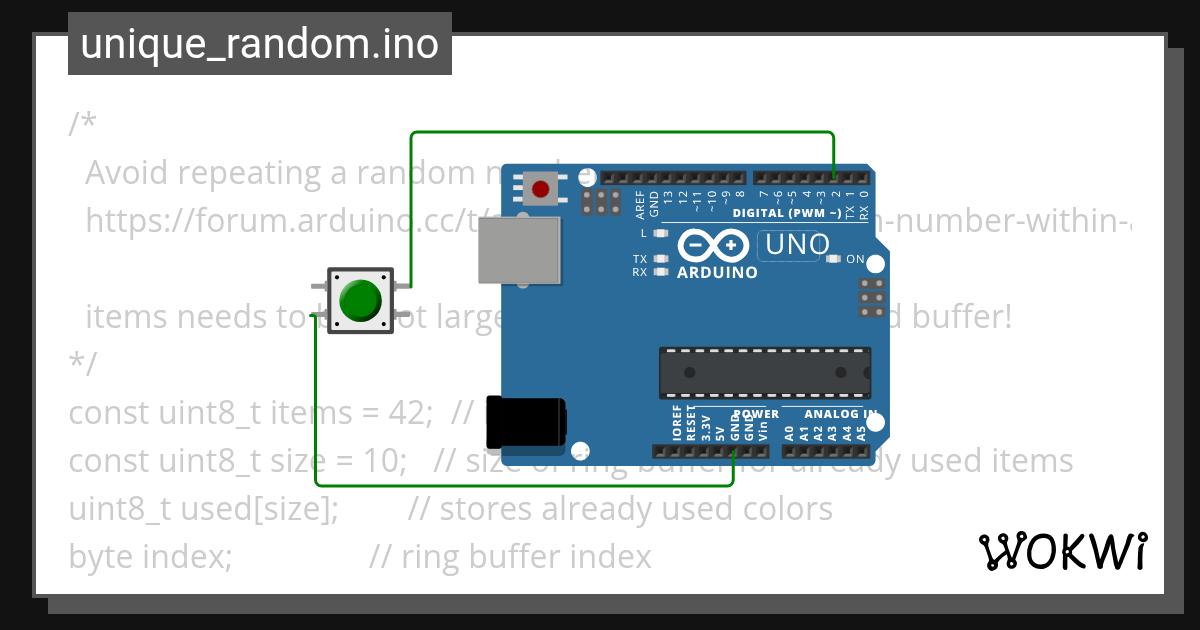 unique_random.ino copy - Wokwi ESP32, STM32, Arduino Simulator