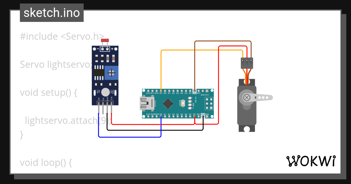 LDR Servo Nano v1 copy - Wokwi ESP32, STM32, Arduino Simulator