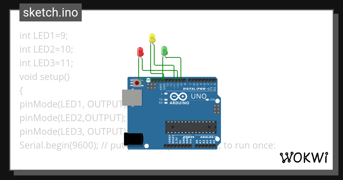 3 leds project - Wokwi ESP32, STM32, Arduino Simulator