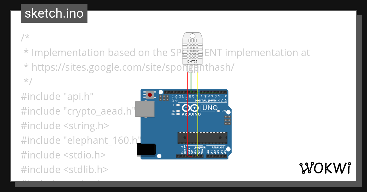 encrypt+decrypt_Elephant160v1 with DHT22 - Wokwi ESP32, STM32, Arduino Simulator