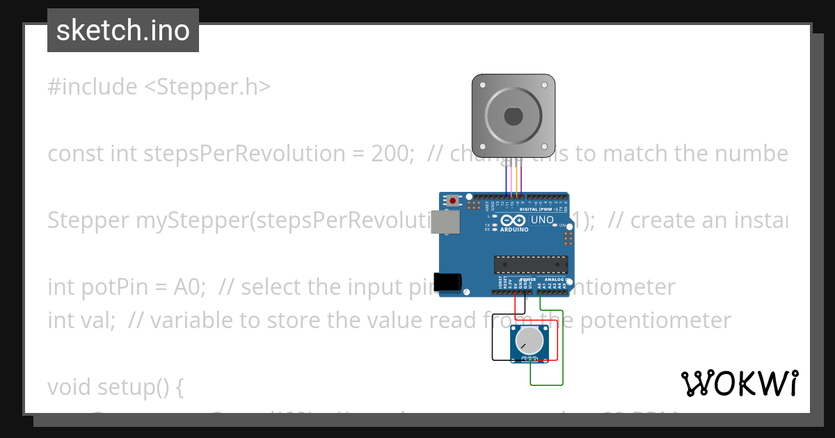 Stepper Motor with Potentiometer - Wokwi ESP32, STM32, Arduino Simulator
