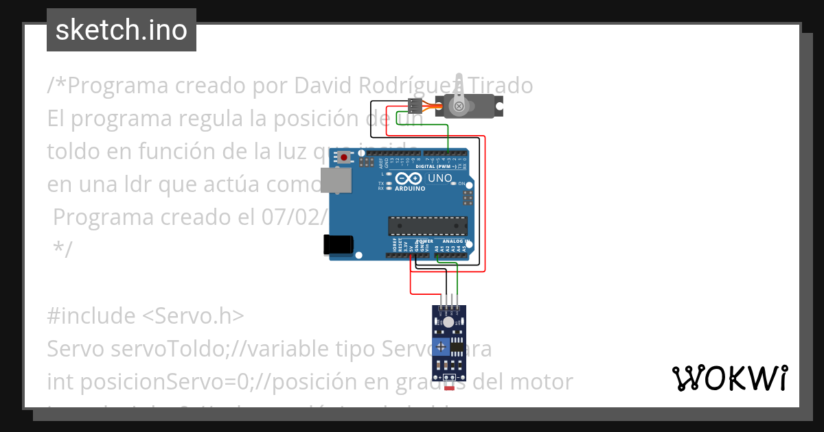 RODRÍGUEZ TIRADO DAVID TOLDO SERVO LDR - Wokwi ESP32, STM32, Arduino Simulator