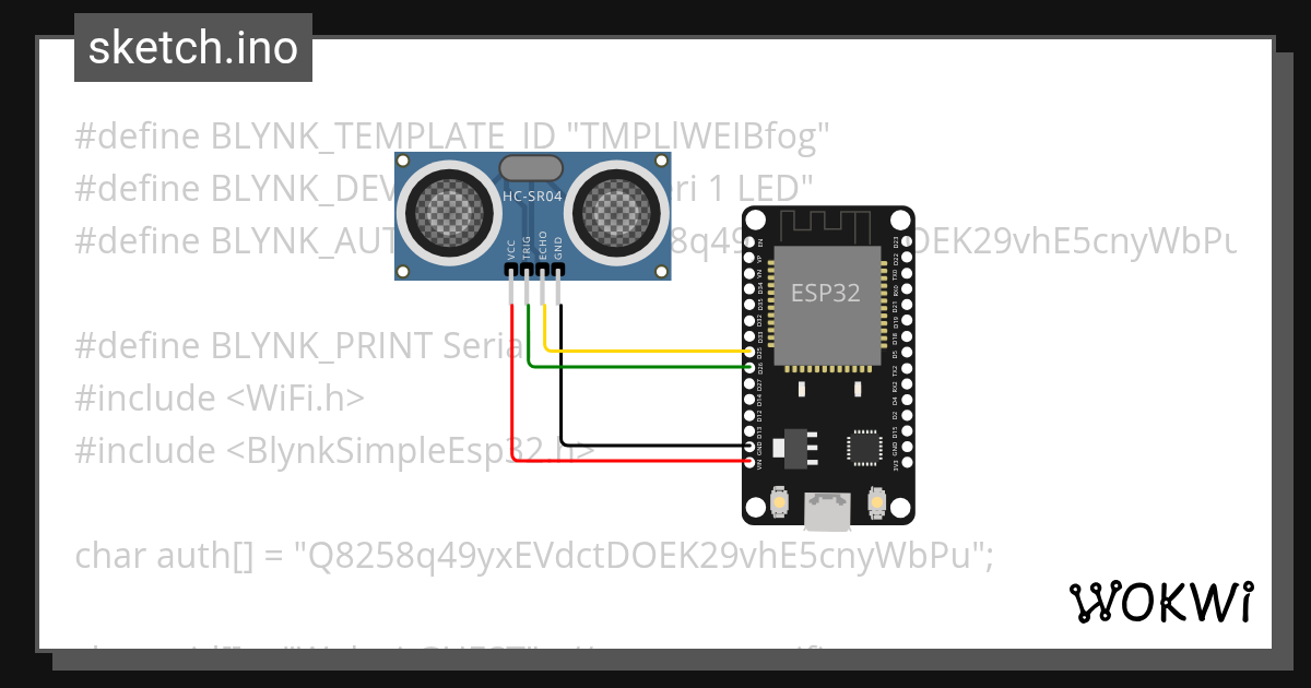 Materi 3 ultrasonik platform blynk - Wokwi ESP32, STM32, Arduino Simulator