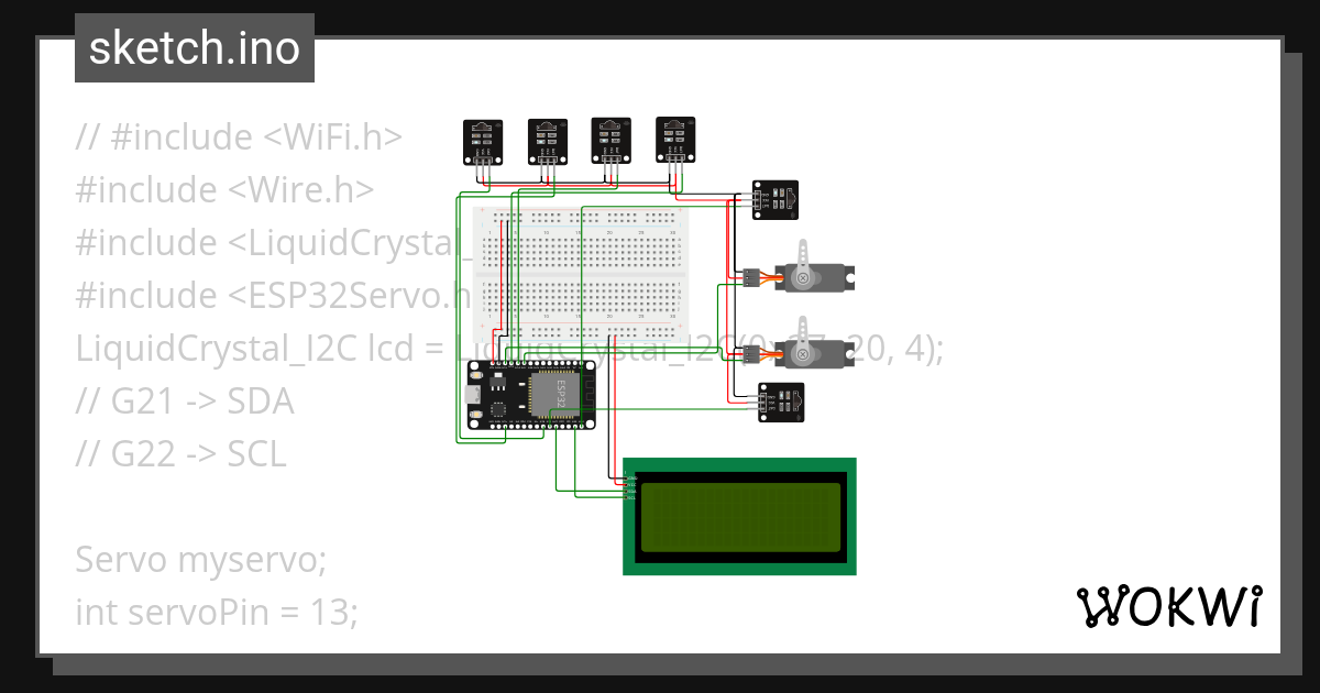 esp32_ir_servo_lcd - Wokwi ESP32, STM32, Arduino Simulator