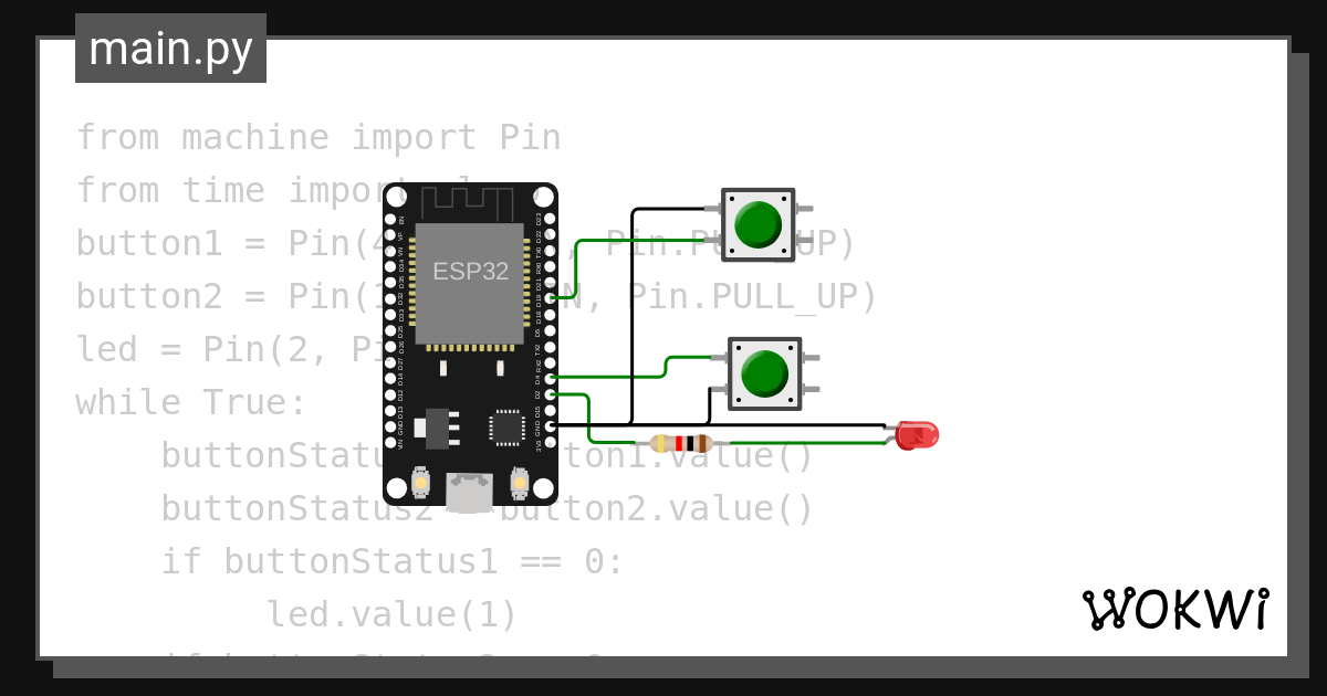 Hai Nút Nhấn Bật Tắt đèn Wokwi Esp32 Stm32 Arduino Simulator