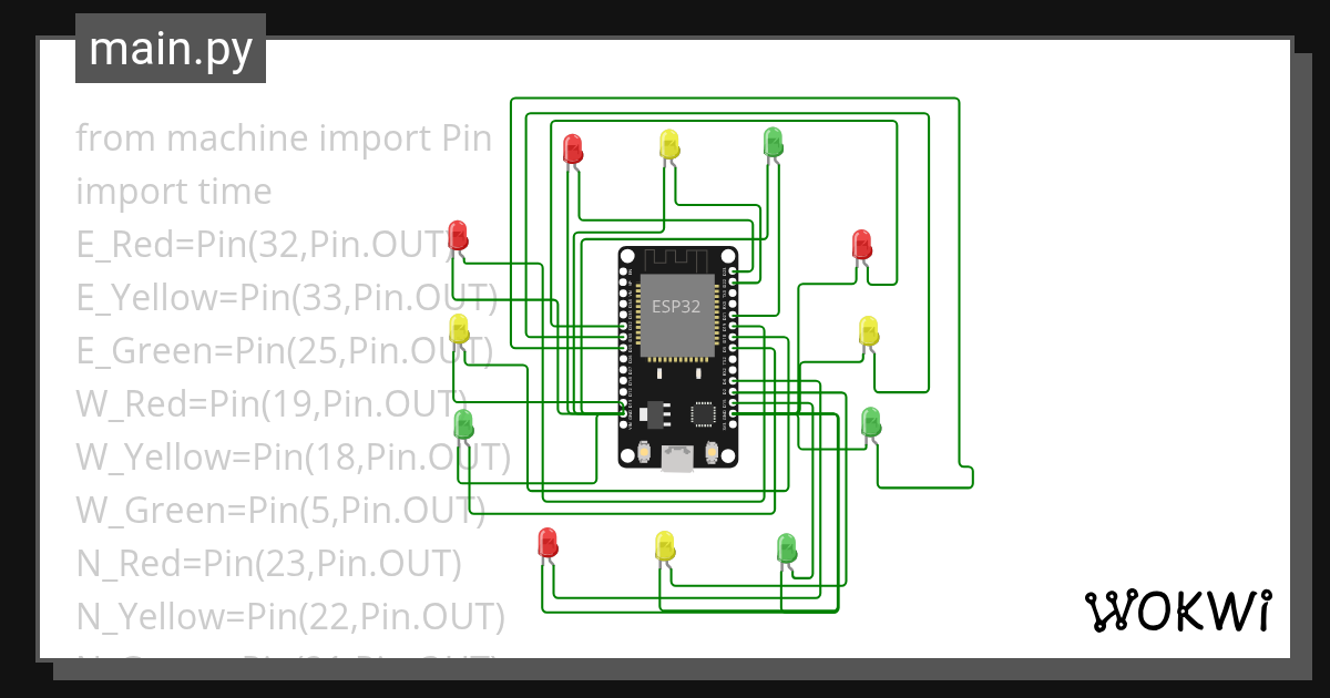 TRAFFIC LIGHT FOUR WAY upython - Wokwi ESP32, STM32, Arduino Simulator