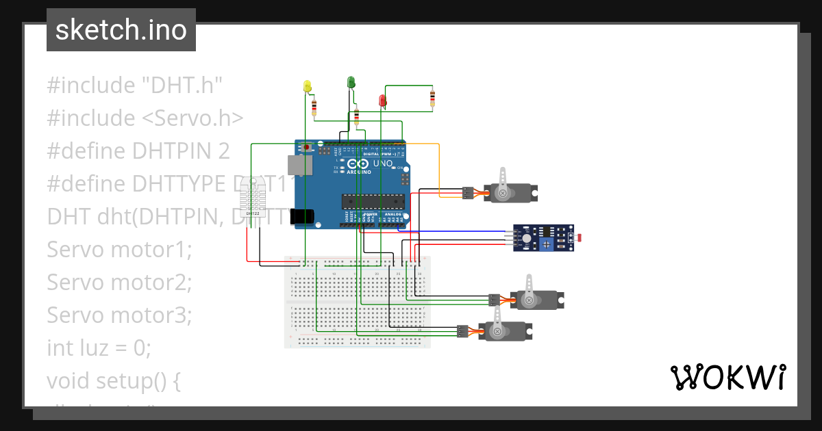 LUZ Y SERVO MAS LED - Wokwi ESP32, STM32, Arduino Simulator