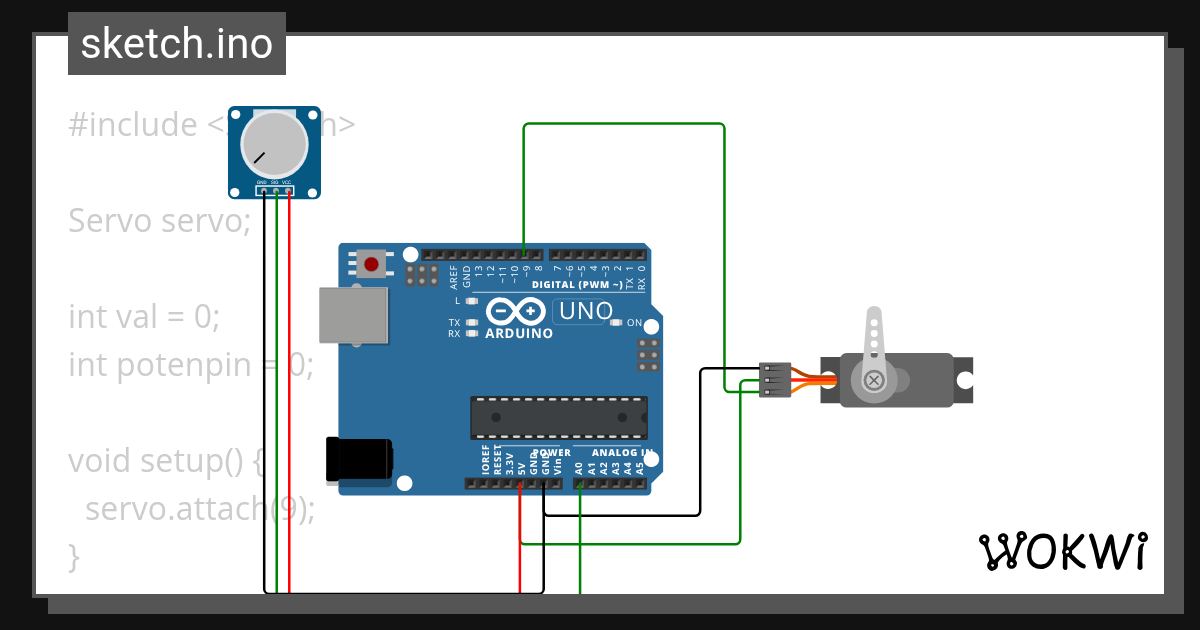 Control Servo Motor with Potentiometer - Wokwi ESP32, STM32, Arduino Simulator