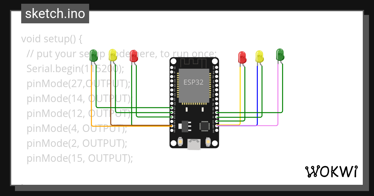 Traffic Light Simulation - Wokwi ESP32, STM32, Arduino Simulator Traffic Light Simulation - Wokwi ESP32, STM32, Arduino Simulator