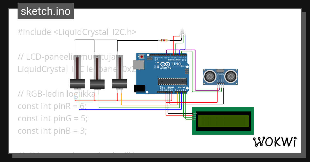 Arduino Uno rgb, hc-sr04 - Wokwi ESP32, STM32, Arduino Simulator