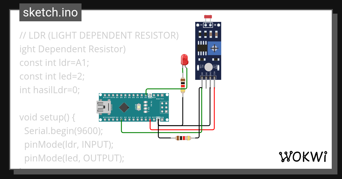 LDR (LIGHT DEPENDENT RESISTOR) - Wokwi ESP32, STM32, Arduino Simulator