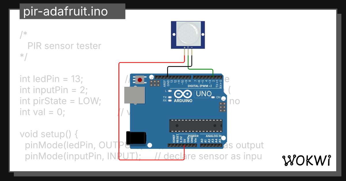 pir-adafruit.ino - Wokwi ESP32, STM32, Arduino Simulator