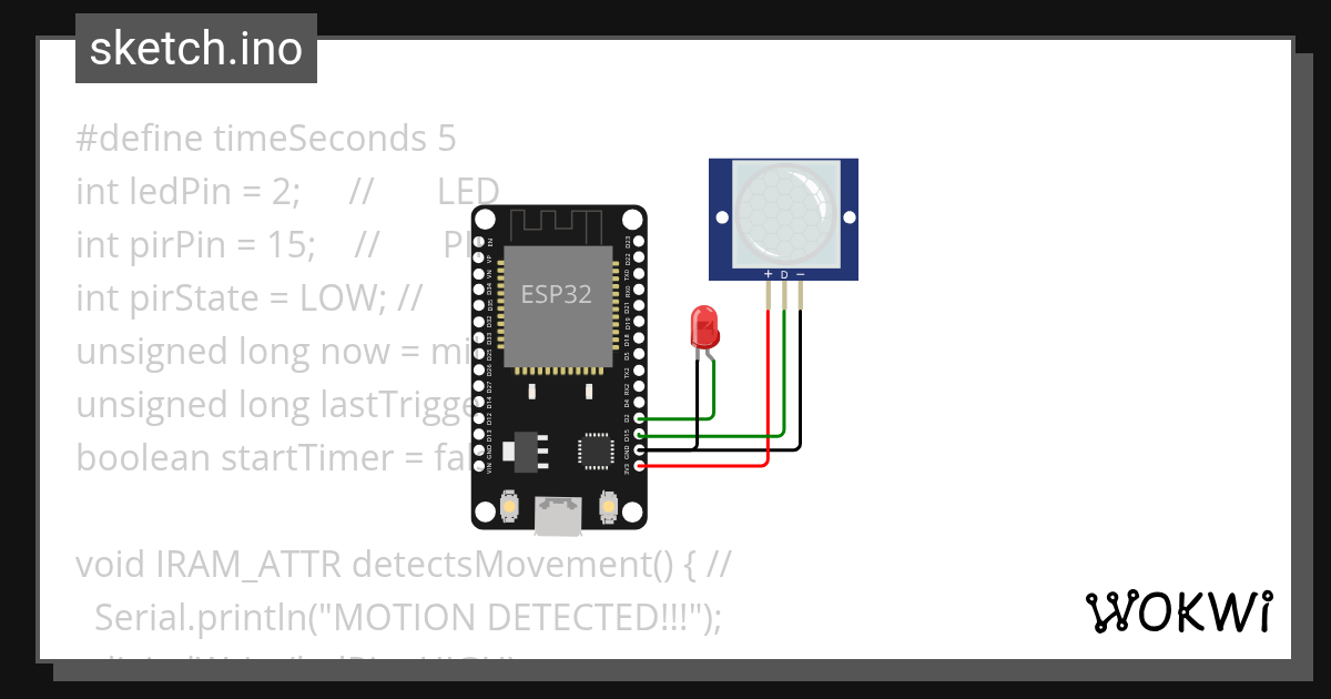 Pir Detect Interrupt Wokwi Esp32 Stm32 Arduino Simulator
