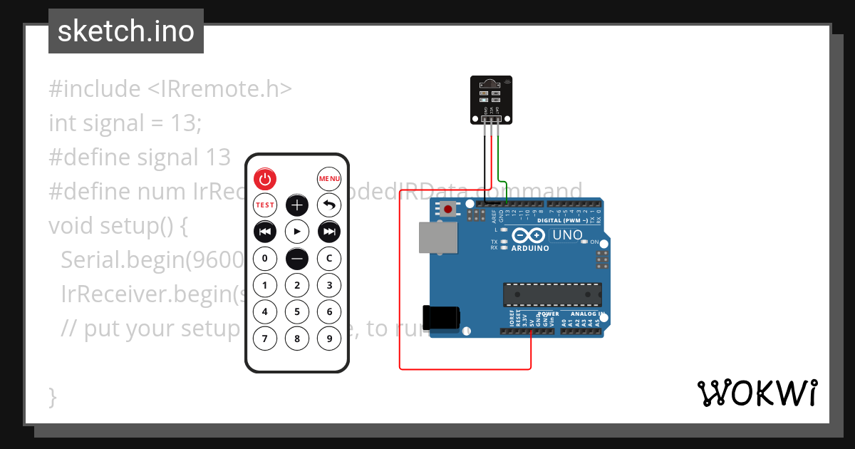 ir remote serial buttons project 1 - Wokwi ESP32, STM32, Arduino Simulator