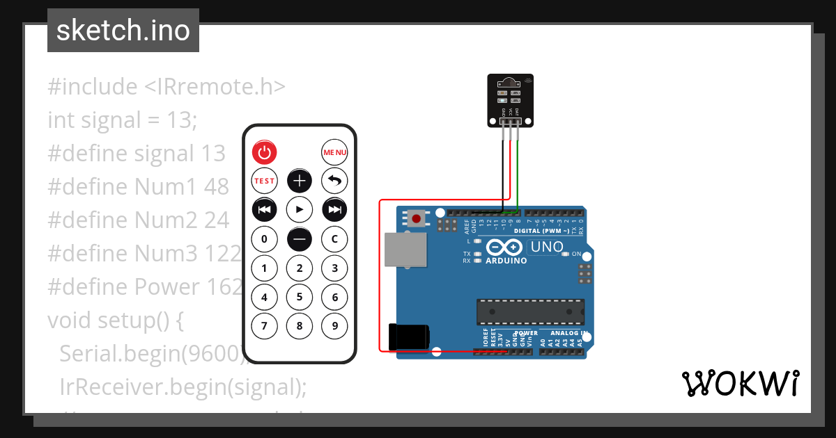 ir remote serial button project 2 - Wokwi ESP32, STM32, Arduino Simulator