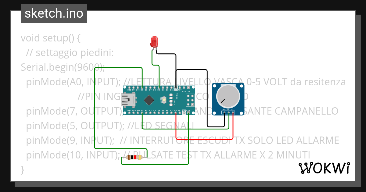 allarme livello vasca ispes - Wokwi ESP32, STM32, Arduino Simulator