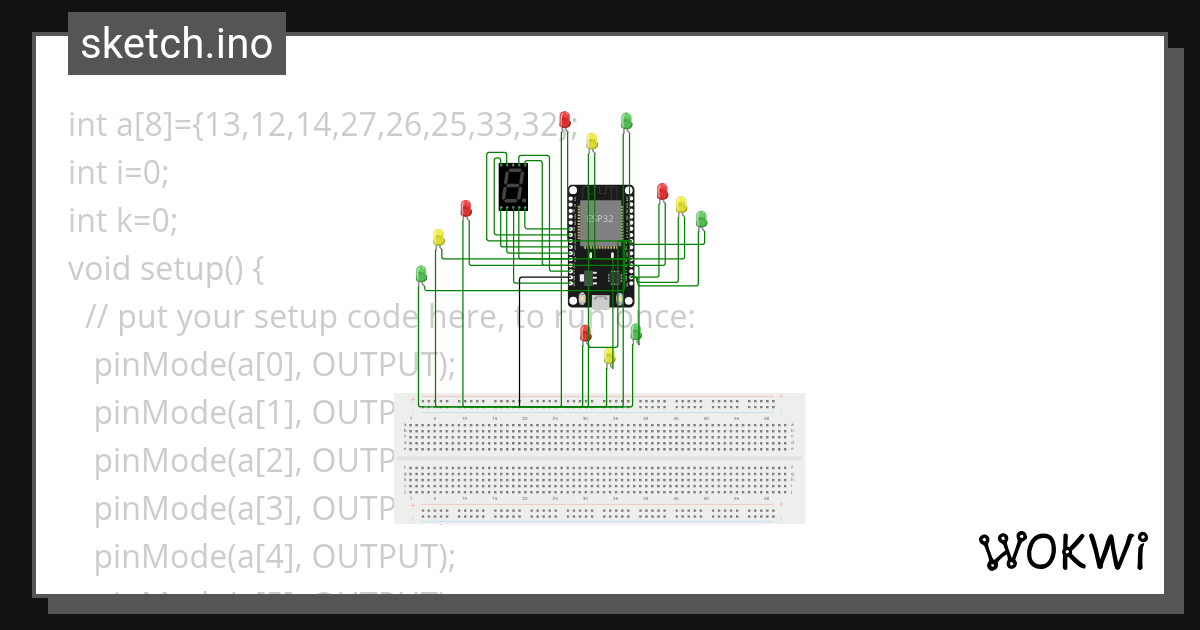 Seven Segment and traffic light - Wokwi ESP32, STM32, Arduino Simulator