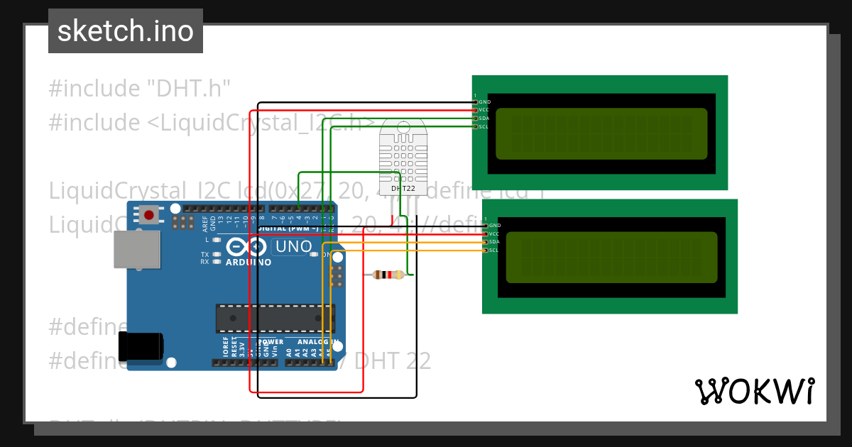Publishing Sensor Reading to LCDs - Wokwi ESP32, STM32, Arduino Simulator