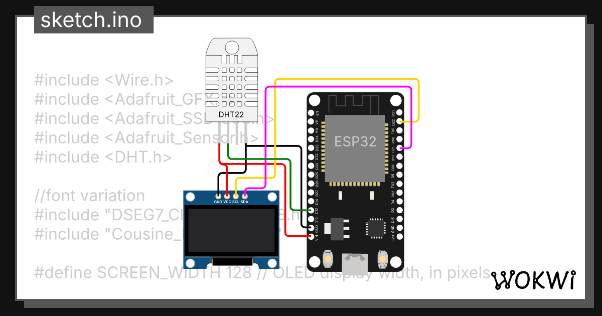 DHT22 DSEG7 pin12 - Wokwi ESP32, STM32, Arduino Simulator