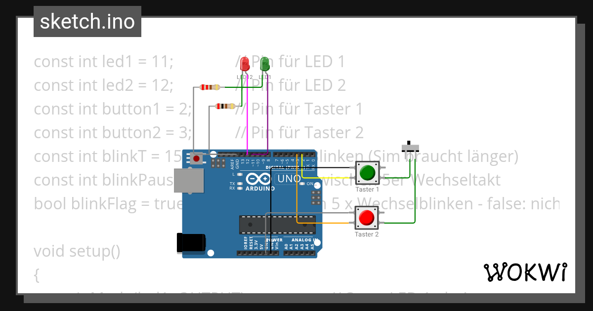 UNO 2LED komplett - Wokwi ESP32, STM32, Arduino Simulator