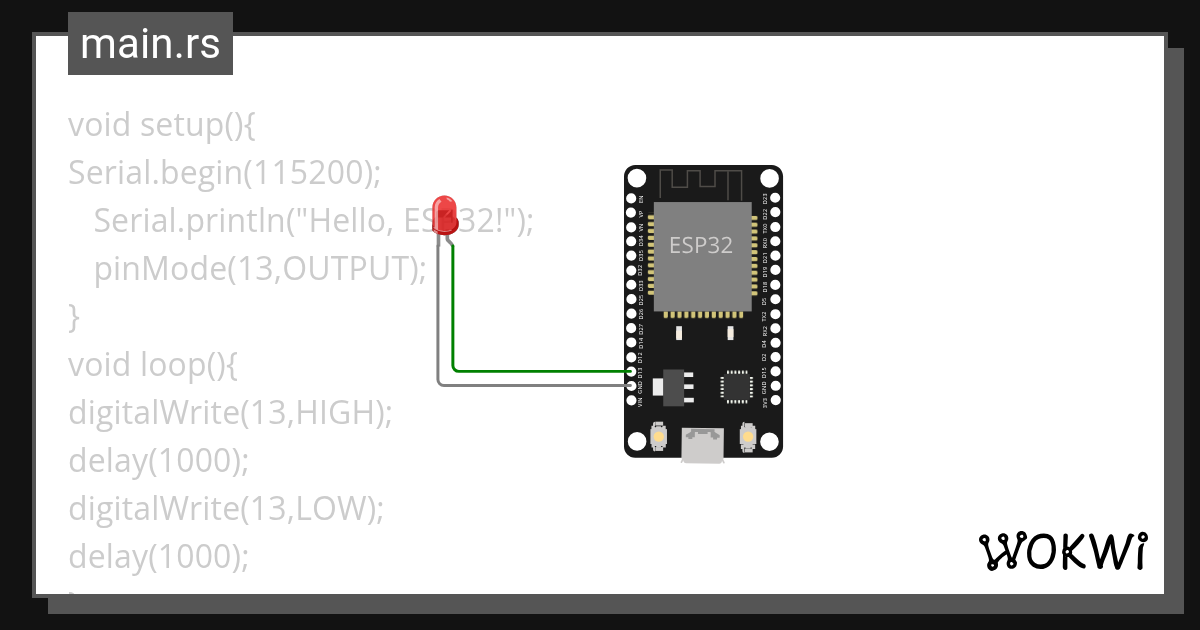 LED blinking ESP32 - Wokwi ESP32, STM32, Arduino Simulator