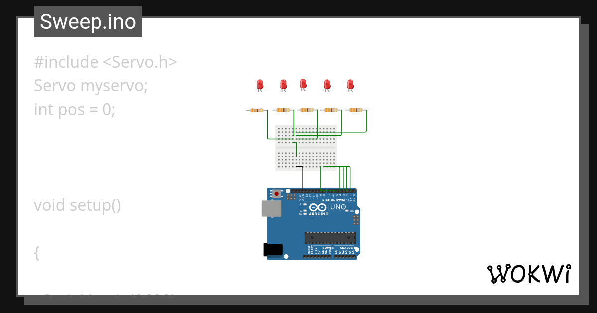 diody x5 - wyswietlacz - Wokwi ESP32, STM32, Arduino Simulator