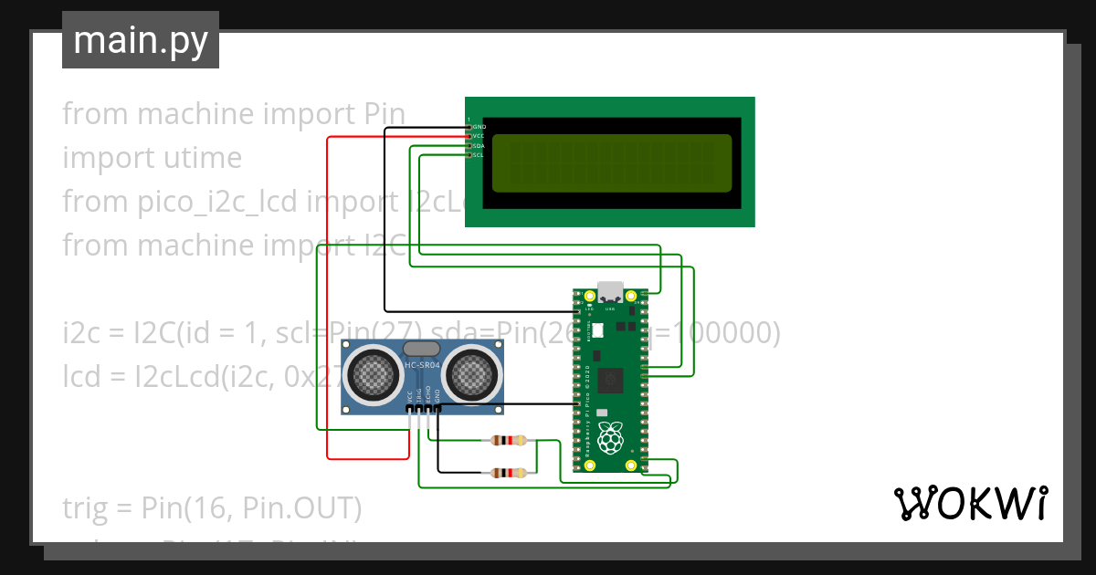 LCD I2C con sensor ultrasónico - Wokwi ESP32, STM32, Arduino Simulator