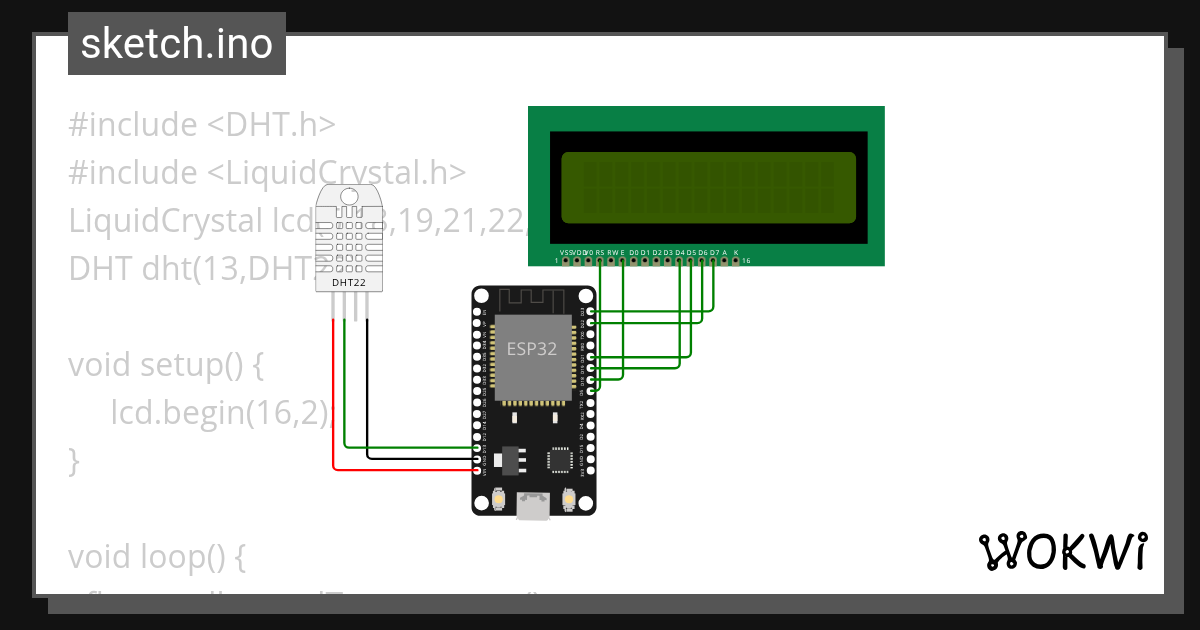 dht lcd - Wokwi ESP32, STM32, Arduino Simulator