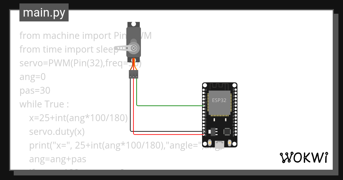 Servo moteur: balayer les angles de 0° à 180° avec un pas de 30° - Wokwi ESP32, STM32, Arduino ...