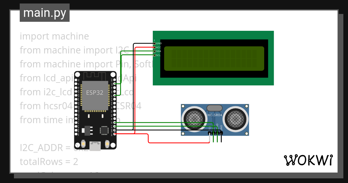 i2c and Ultrasonic - Wokwi ESP32, STM32, Arduino Simulator