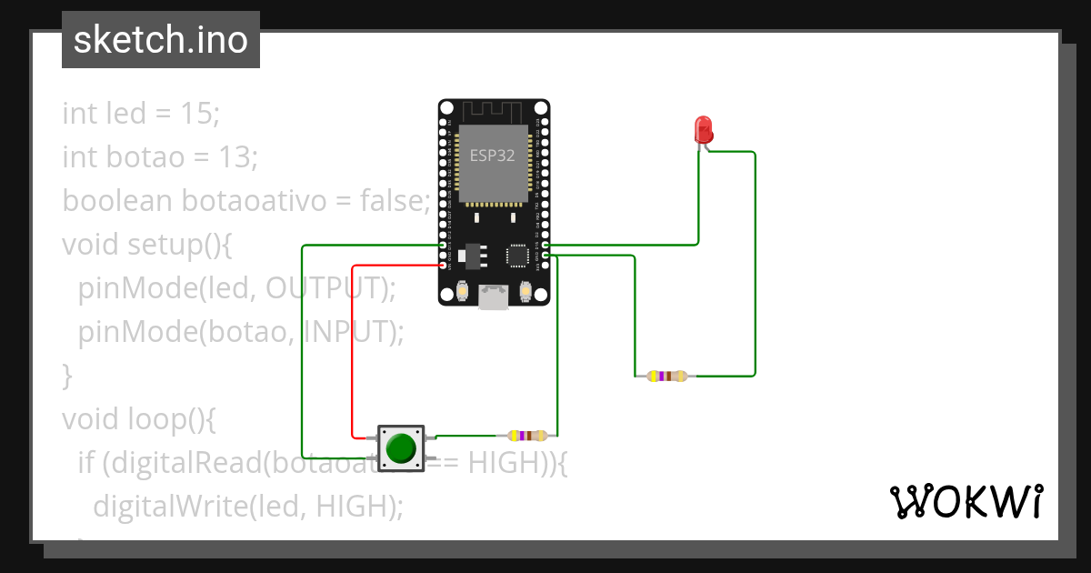 Acender LED - Wokwi ESP32, STM32, Arduino Simulator Acender LED - Wokwi ESP32, STM32, Arduino Simulator