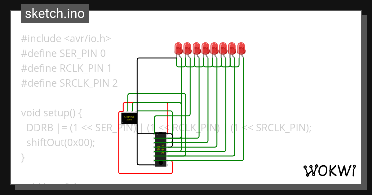 Attiny85 74hc595 Larson Wokwi Esp32 Stm32 Arduino Simulator 
