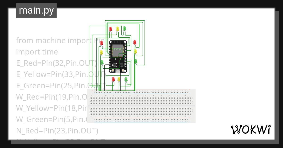 ece283 4-Way Traffic light System - Wokwi Arduino and ESP32 Simulator