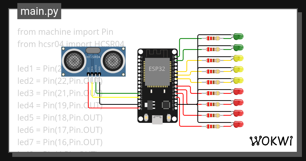 capteur ultrason mesure distance a un obstacle - Wokwi ESP32, STM32, Arduino Simulator