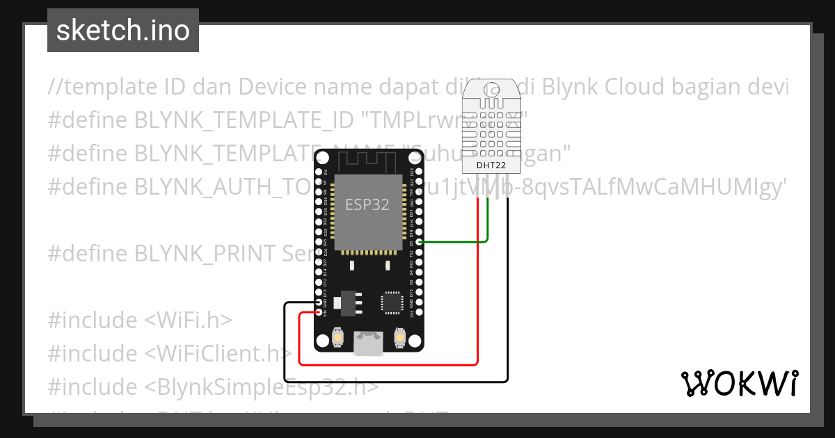 4. Monitoring Temperature using DHT22 with Blynk - Wokwi ESP32, STM32, Arduino Simulator