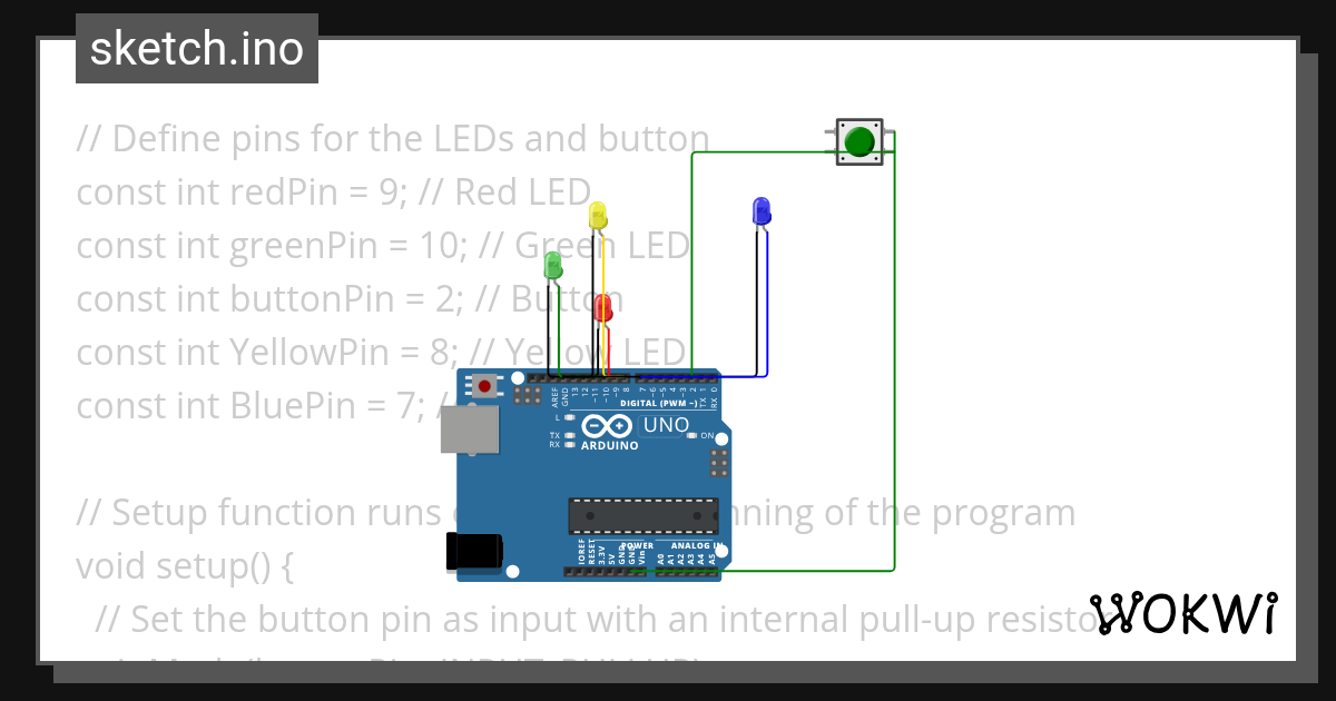 4 LEDS TRAFFIC LIGHTS - Wokwi ESP32, STM32, Arduino Simulator
