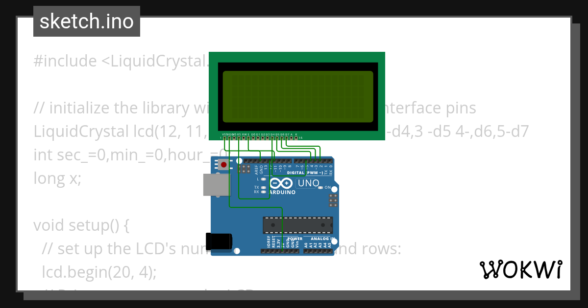 simple time counter lcd2004U - Wokwi ESP32, STM32, Arduino Simulator